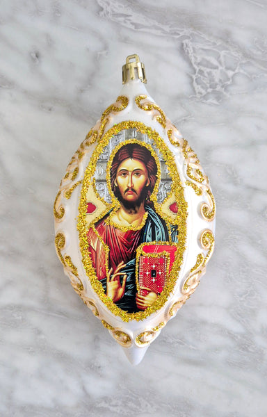 Christmas Ornament white & gold Orthodox icon of Jesus – madamsousouevents